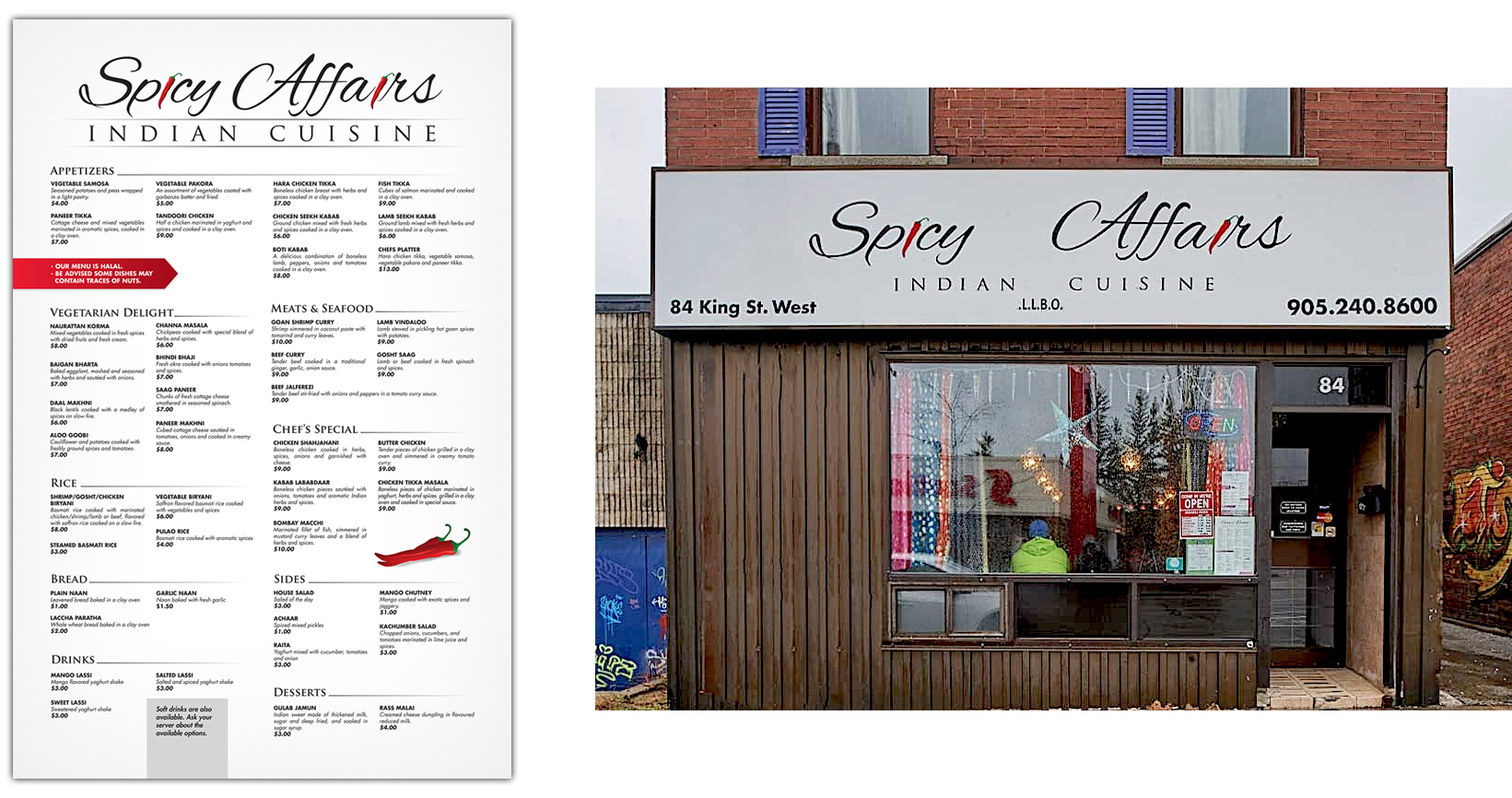 Spicy Affairs Logo, Restaurant Menu and Vinyl Signage – Varoun Maharaj